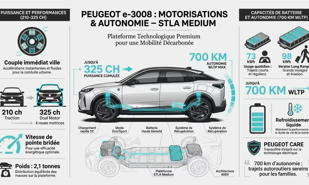Peugeot e-3008 électrique : avis, autonomie et prix 2026